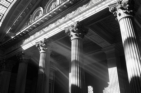 Black And White Rows Of Columns Standing Tall Within An Urban Building