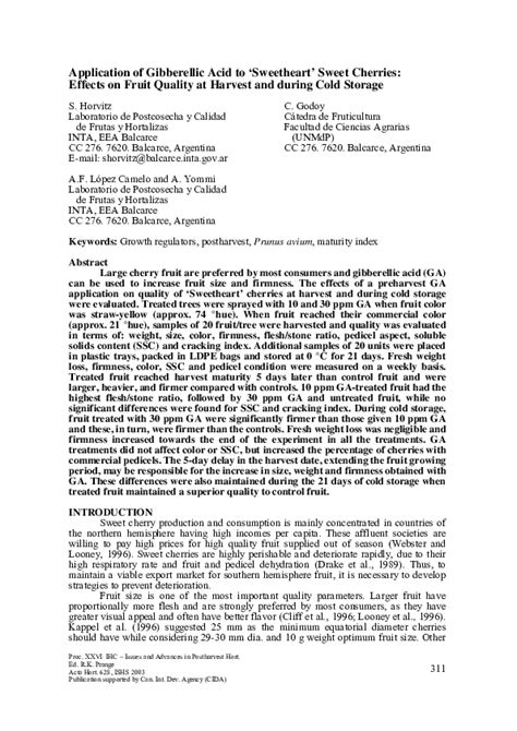 Pdf Application Of Gibberellic Acid To Sweetheart Sweet Cherries