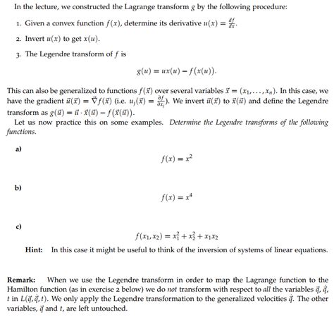 Solved In The Lecture We Constructed The Lagrange Transform Chegg
