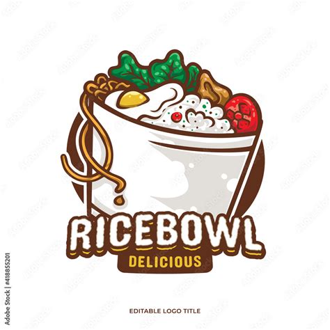 Ricebowl Food Cartoon Logo With Editable Text Vector Illustration Stock