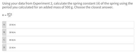 Solved Using Your Data From Experiment 2 Calculate The