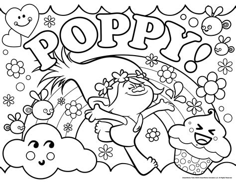 Poppy The Troll Coloring Page
