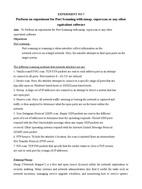 perform an experiment for port scanning with nmap superscan or any other equivalent software