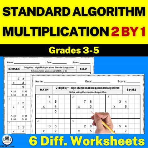 2 Digit By 1 Digit Standard Algorithm Multiplication Practice Worksheets