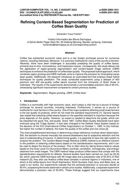 Pdf Refining Content Based Segmentation For Prediction Of Coffee Bean Quality