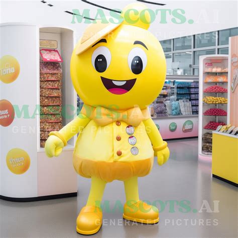 Mascot Character Of A Yellow Candy Dressed With A Dress Pants And