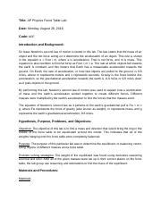 Lab 2 Force Table 8 31 16 Docx Title AP Physics Force Table Lab Date Monday August 29