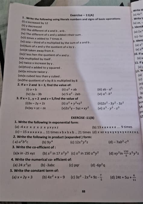 exercise 11 a 1 write the following using literals numbers and signs of