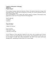 Sample Progress Report Doc English For Information Technology Tutorial Progress Report