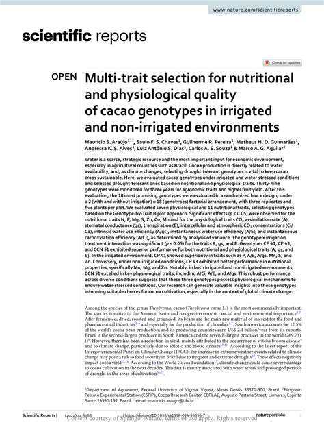 Pdf Multi Trait Selection For Nutritional And Physiological Quality