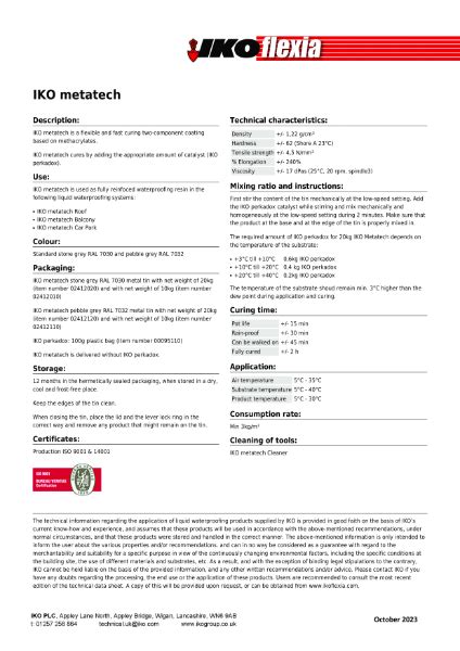 Technical Data Sheet Tds Iko Metatech Waterproofing Iko Uk Nbs