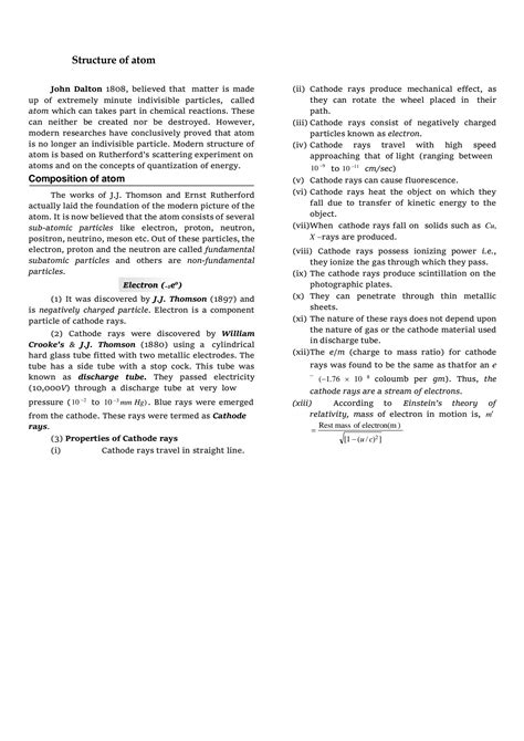 SOLUTION Iit Jee Chemistry Notes For Atomic Structures Studypool