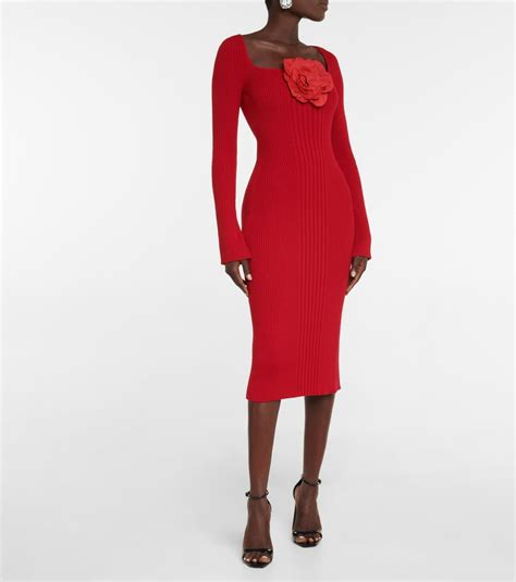 Blumarine Floral Appliqué Silk Blend Midi Dress Blumarine