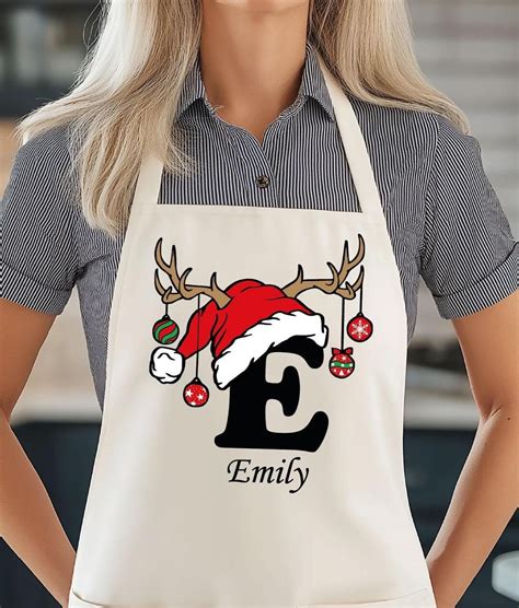 Personalized Christmas Apron Custom Alphabet Initial Xmas T Etsy