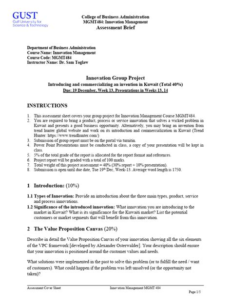 Assessment Innovation Project 19 Dec Pdf Design Thinking Innovation