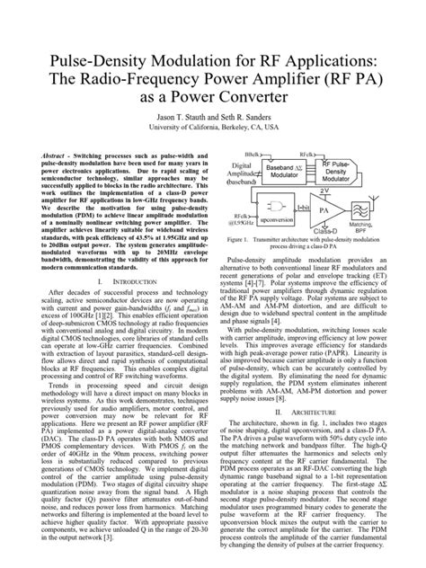 Pdf Pulse Density Modulation For Rf Applications The Radio Frequency Power Amplifier Rf Pa