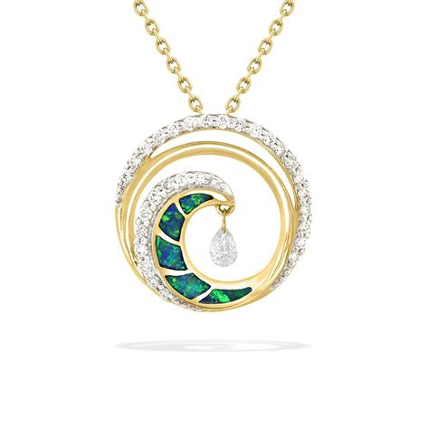 Ultimate Wave Pendant With A Pear Shimmer Opal And Diamonds Gold