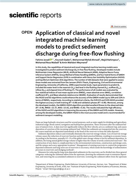 Pdf Application Of Classical And Novel Integrated Machine Learning Models To Predict Sediment