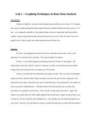 Lab Docx Lab Graphing Techniques Basic Data Analysis Introduction Graphs Are Helpful