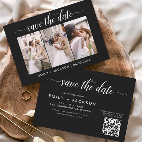 QR Code Save The Date Black 3 Photo Zazzle