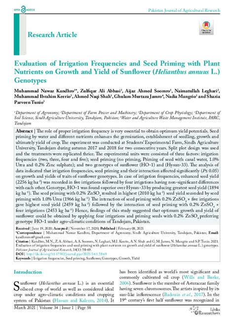 Pdf Evaluation Of Irrigation Frequencies And Seed Priming With Plant