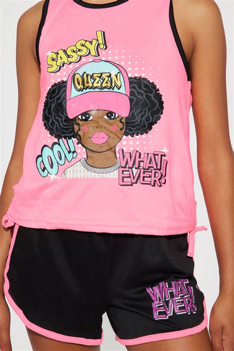 Mini Whatever Sassy Yummy Short Set Neon Pinkcombo Fashion Nova