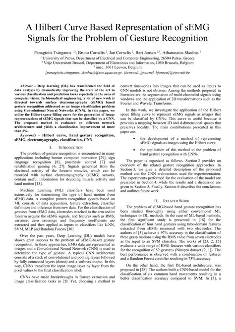Pdf A Hilbert Curve Based Representation Of Semg Signals For The