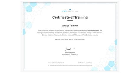 Aditya Panwar On Linkedin Successfully Completed The Software Testing Training From Internshala