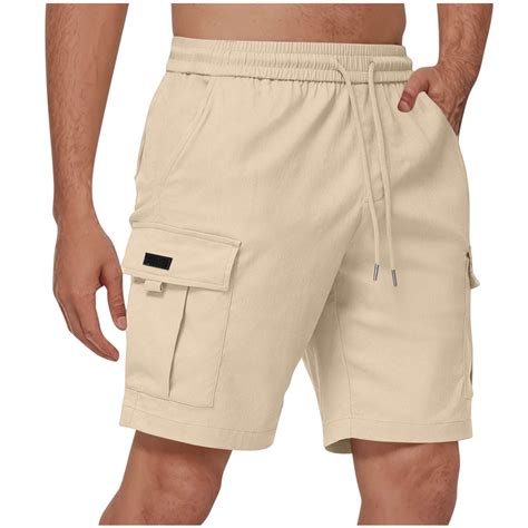 Diufon Mens Cargo Shorts Elastic Waist Drawstring Shorts Solid Color Plus Size Shorts With
