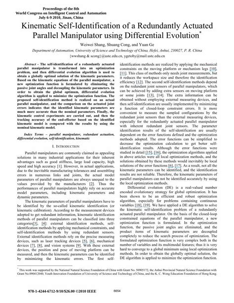 Pdf Kinematic Self Identification Of A Redundantly Actuated Parallel