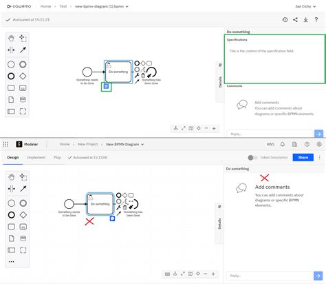 the specification field is gone in the camunda web modeller