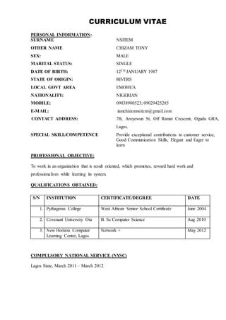 Chizam Nsitem CV UPDATED JUNE 2016 PDF