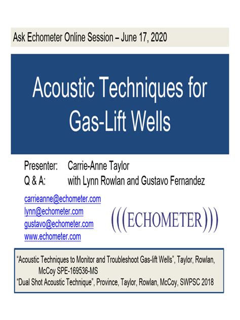Ask Echometer Acoustic Techniques For Gaslift Wells June 17 2020 Pdf Casing Borehole