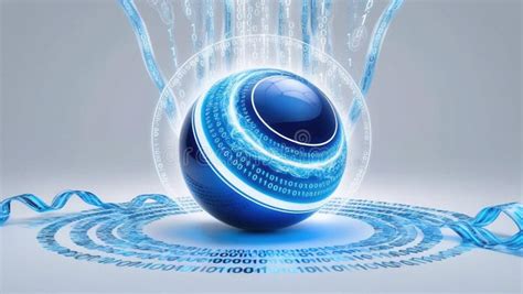 digital sphere glowing with blue and white light surrounded by streams of binary code