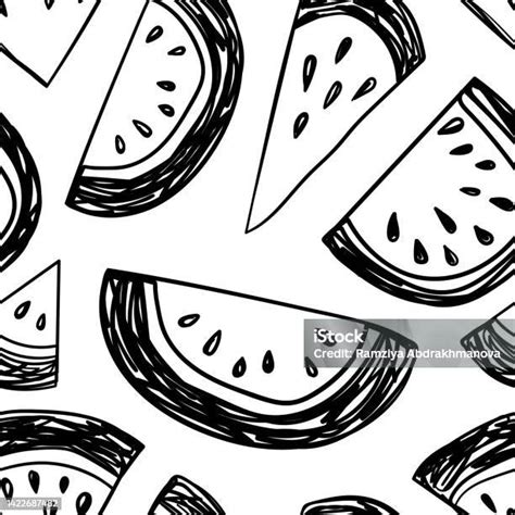 수박 이음새가 없는 무늬 손으로 그린 벡터 일러스트레이션 펜 또는 마커 낙서 스케치 흑백 낙서 0명에 대한 스톡 벡터 아트 및 기타 이미지 Istock