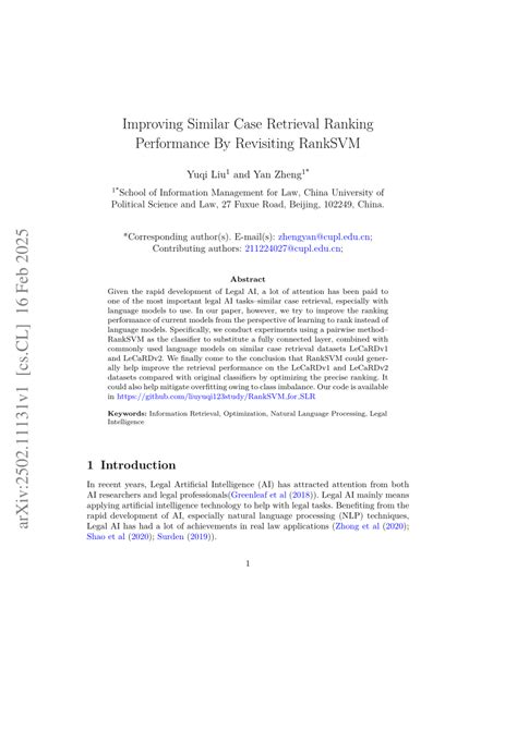 Pdf Improving Similar Case Retrieval Ranking Performance By Revisiting Ranksvm