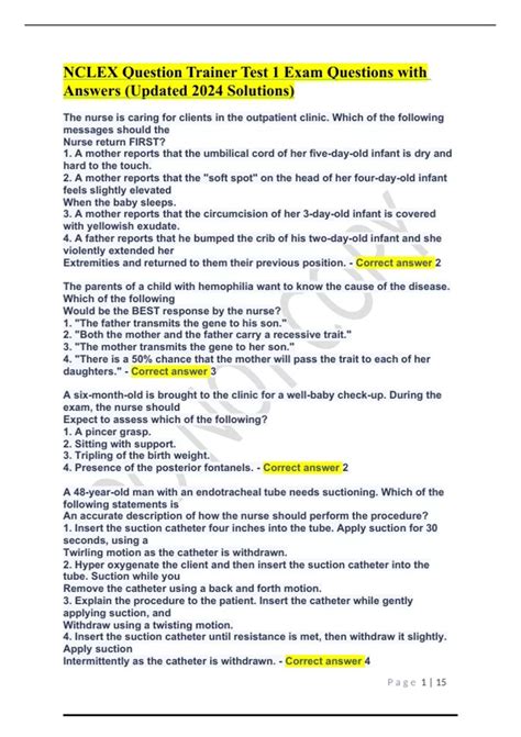 Nclex Question Trainer Test 1 Exam Questions With Answers Updated 2024 Solutions Nclex