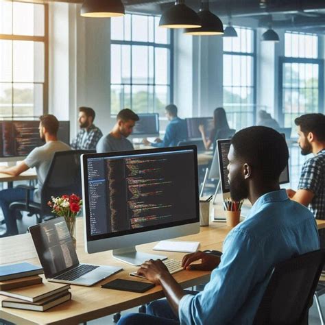 premium photo collaborative software development in a modern office
