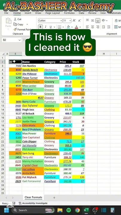 clear formats in ms excel 🌹💯 al basheer academy excel exceltips