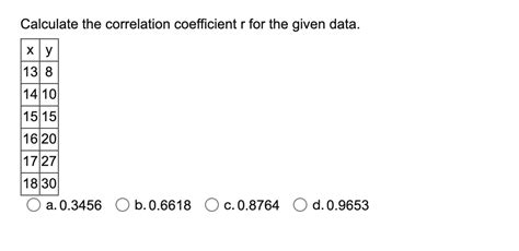 Solved Calculate The Correlation Coefficient R For The Given Chegg