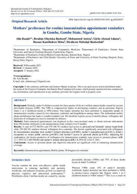 Pdf Mothers Preference For Routine Immunization Appointment Reminders In Gombe Gombe State