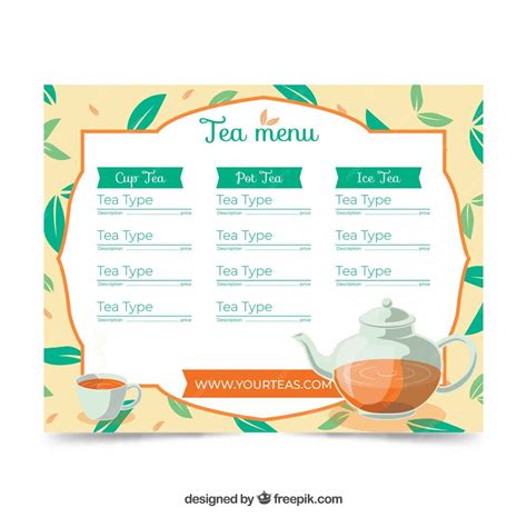 Free Vector Tea Menu Template With Different Drinks
