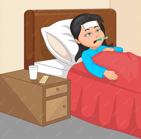 Premium Vector Cartoon Sick Girl With High Temperature