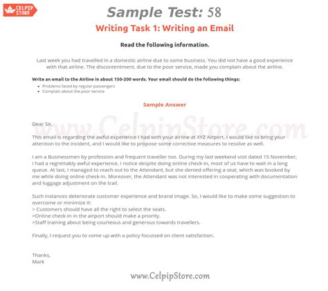 Celpip Writing An Email Sample