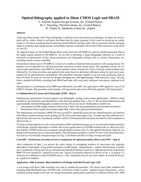 Pdf Optical Lithography Applied To 20 Nm Cmos Logic And Sram