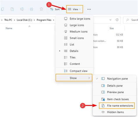 how to show filename extensions in windows office