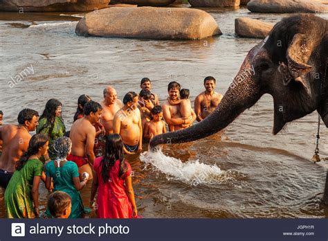 Indian People Bathing Tungabhadra River Hi Res Stock Photography And