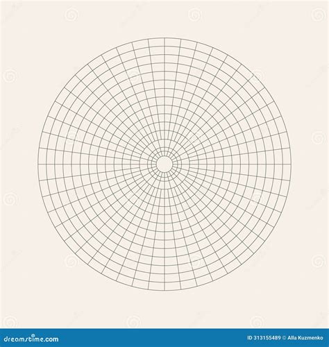Polar Coordinate Circular Grid Isolated On White Background 360 Degrees Scale Blank Polar