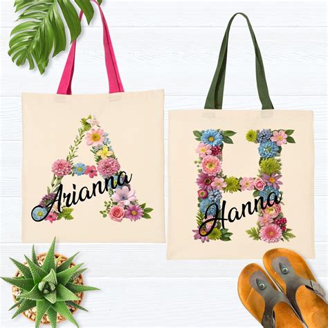 Personalized Name Tote Bag Floral Monogrammed Tote Bag Custom Name