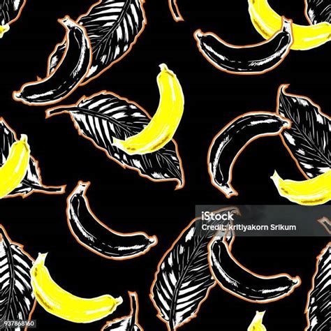 바나나 그리고 열 대 식물 잎입니다 그림 손 그리기 위한 디자인과 표면 디자인 포장 및 포장지 벽지 커버 벡터의 집합 계절에 대한 스톡 벡터 아트 및 기타 이미지 Istock